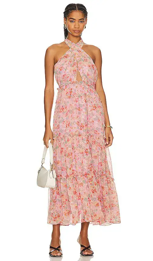 Astr The Label Halterneck Floral Maxi Dress In Pink Floral - 64